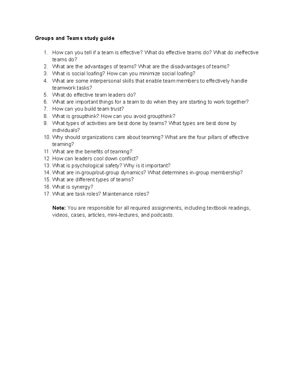Groups and Teams Study Guide: Key Concepts and Effectiveness - Studocu