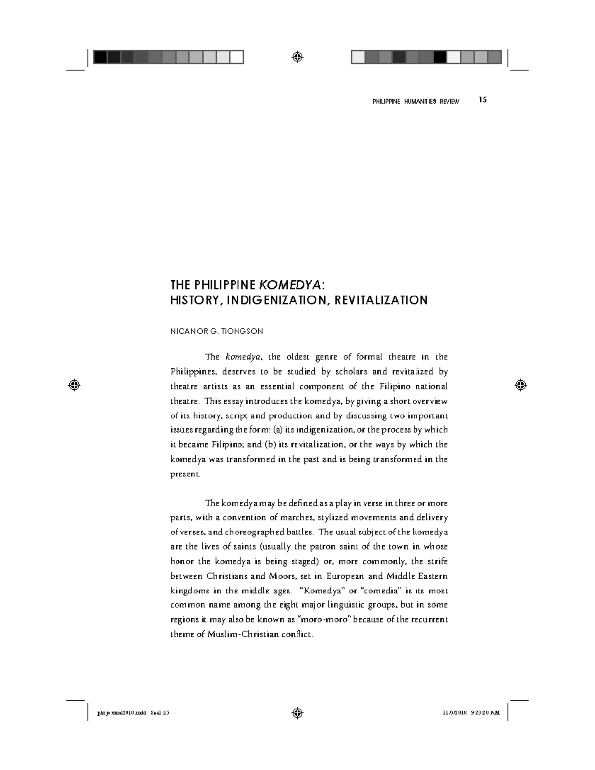 KOMEDYA IN PHILIPPINES: HISTORY, INDIGENIZATION & REVITALIZATION - Studocu