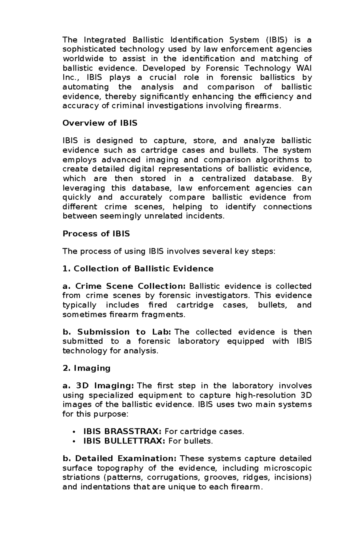 IBIS Overview: Enhancing Criminal Investigations through Ballistic Analysis - Studocu