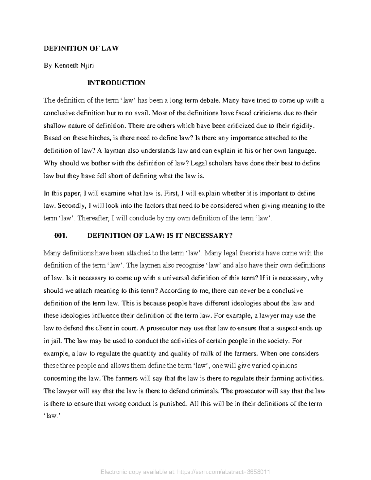 LAW 001: Examining the Necessity and Definition of Law in Society - Studocu