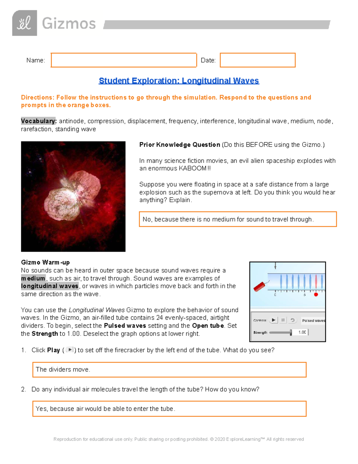 Exploration of Longitudinal Waves: Gizmo Activity Guide - Studocu