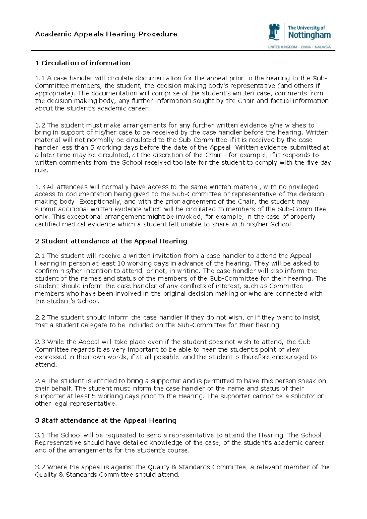 Academic Appeals Hearing Procedure UNNC: Guidelines and Steps - Studocu