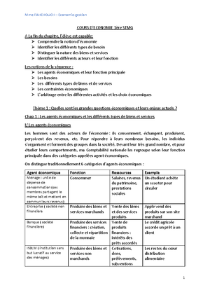 Droit et économie - STMG - Première - Baccalauréat Technologique - Studocu