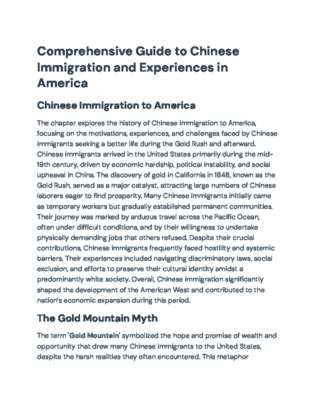 Comprehensive Overview of Chinese Immigration to America (HIST 101 ...