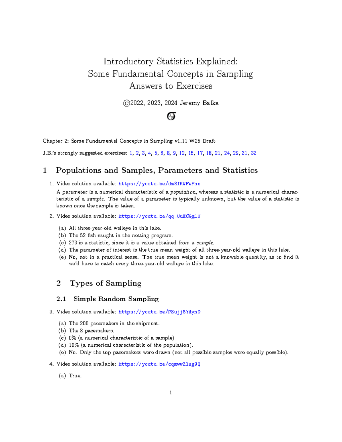 Introductory Statistics (STAT101) Chapter 2: Sampling Concepts & Exercises - Studocu