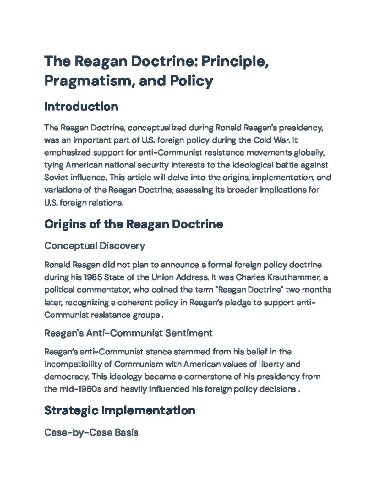 The Reagan Doctrine: An Overview of U.S. Cold War Foreign Policy - The ...