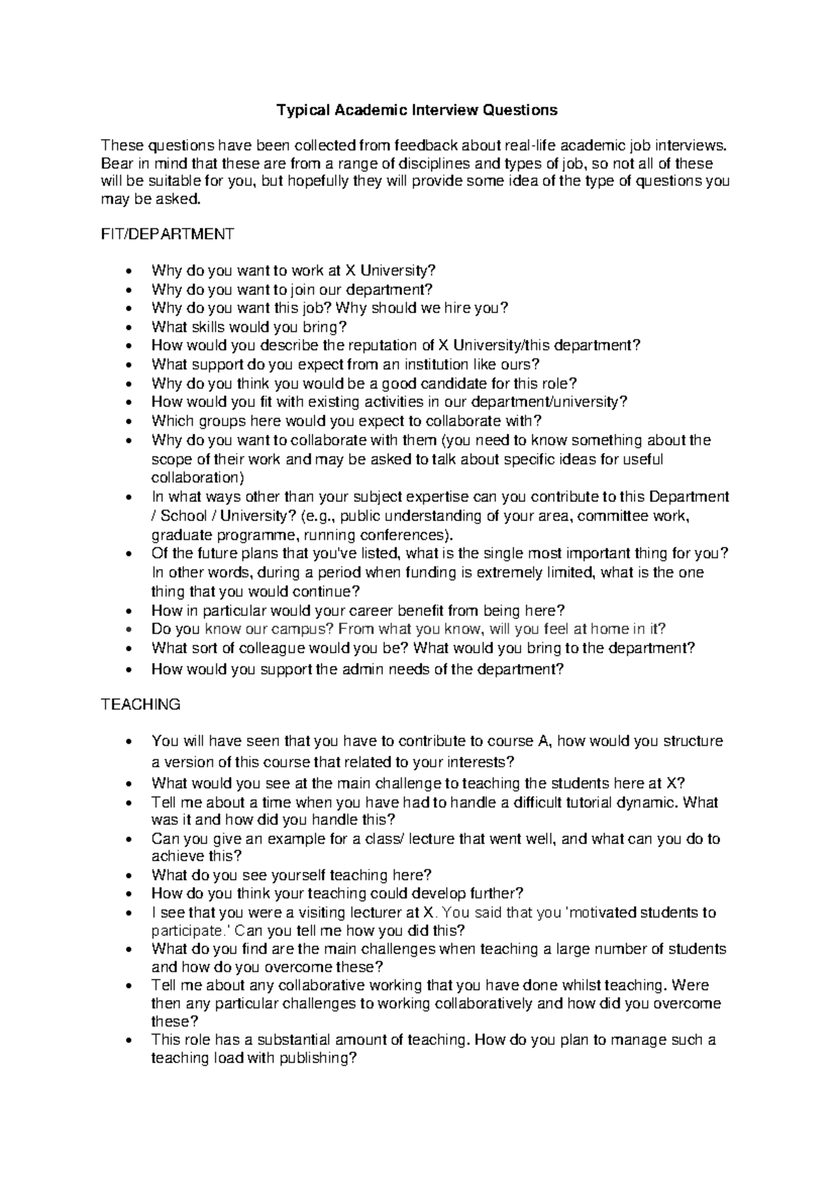 Interview Questions - for academic speaking class - Typical Academic ...