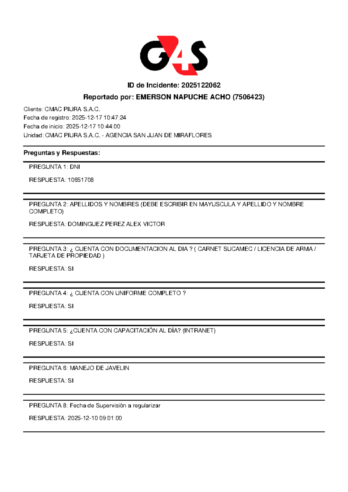 Informe de Incidente - CMAC Piura Turno Diurno (ID: 2025122062) - Studocu