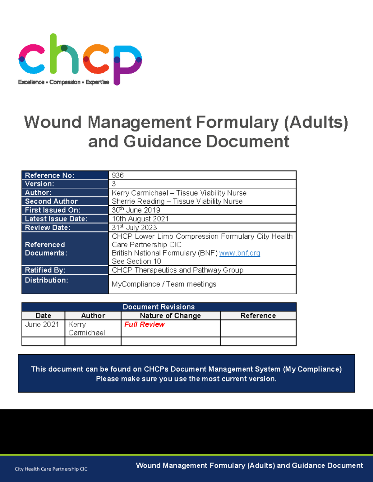 CHCP Wound Management Formulary and Guidance for Adult Care - Studocu