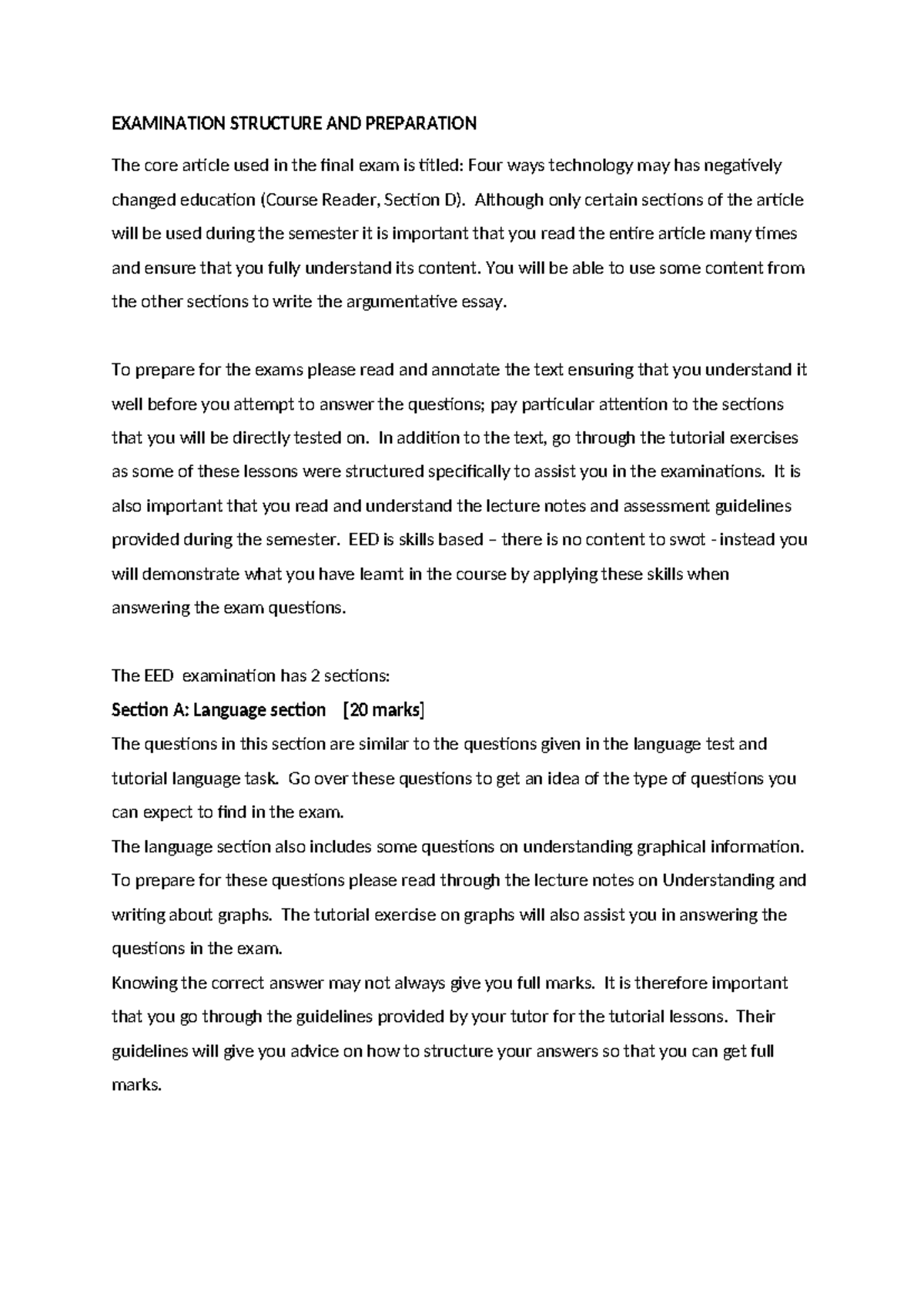 Lecture 1 Exam structure and preparation - EXAMINATION STRUCTURE AND ...