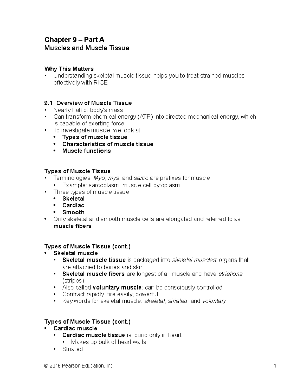 CH.9A Muscles and Muscle Tissue Lecture Notes - Chapter 9 Part A ...