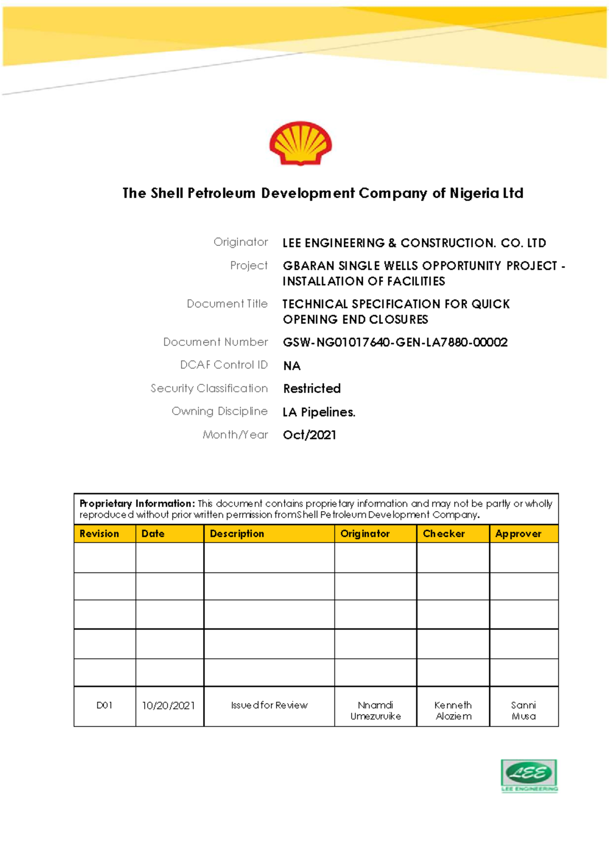Technical Specification for Quick Opening End Closures - Gbaran Project ...