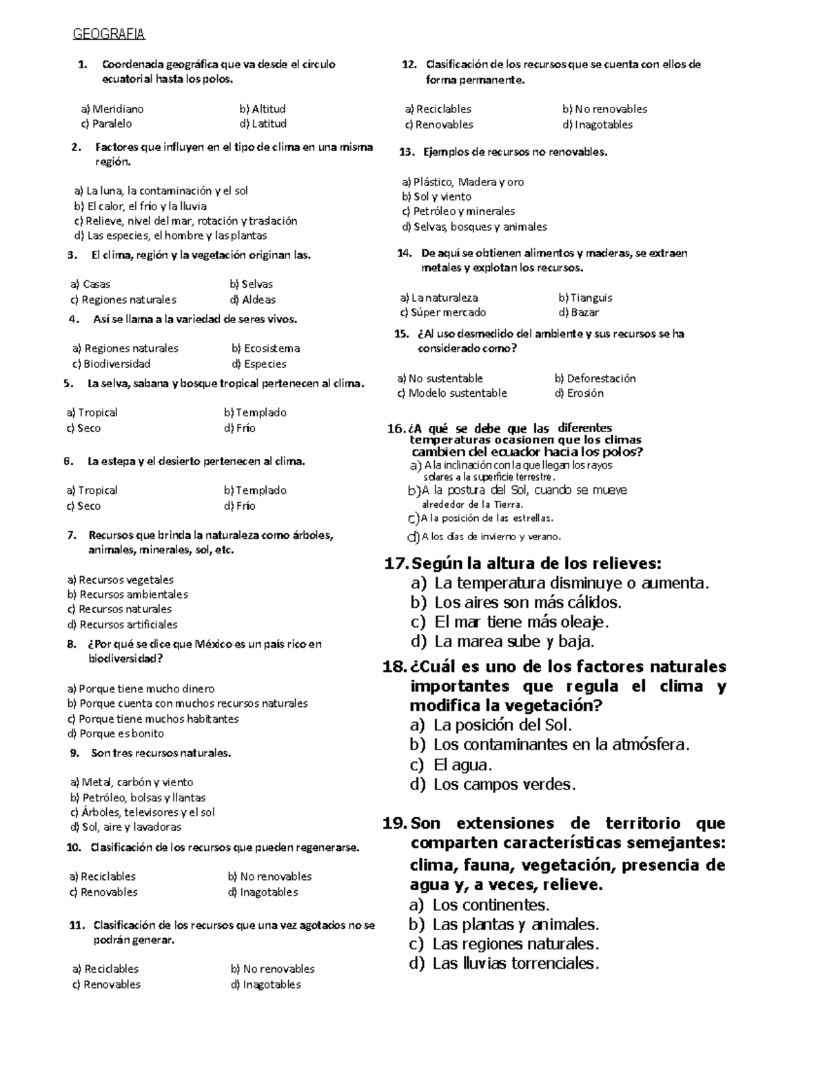 GEOGRAFIA 1: Examen Bloque 2 sobre Clima y Recursos Naturales - Studocu