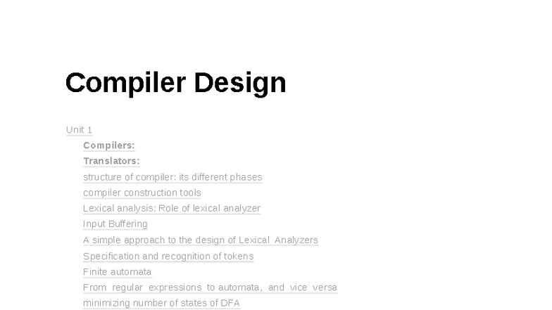 Compiler Design (CD) Unit 1: Phases, Lexical Analysis & Parsing Notes ...