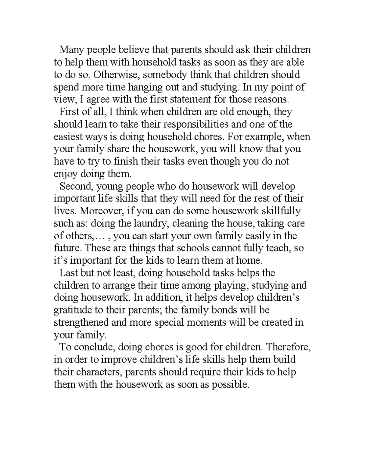 Essay Notes: The Importance of Household Chores for Children - Studocu