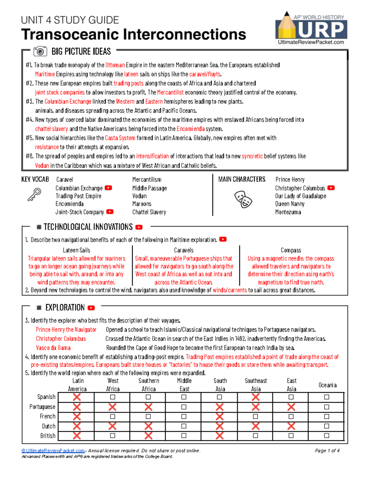 Unit 4 Answer Key: Maritime Empires & The Columbian Exchange - Studocu