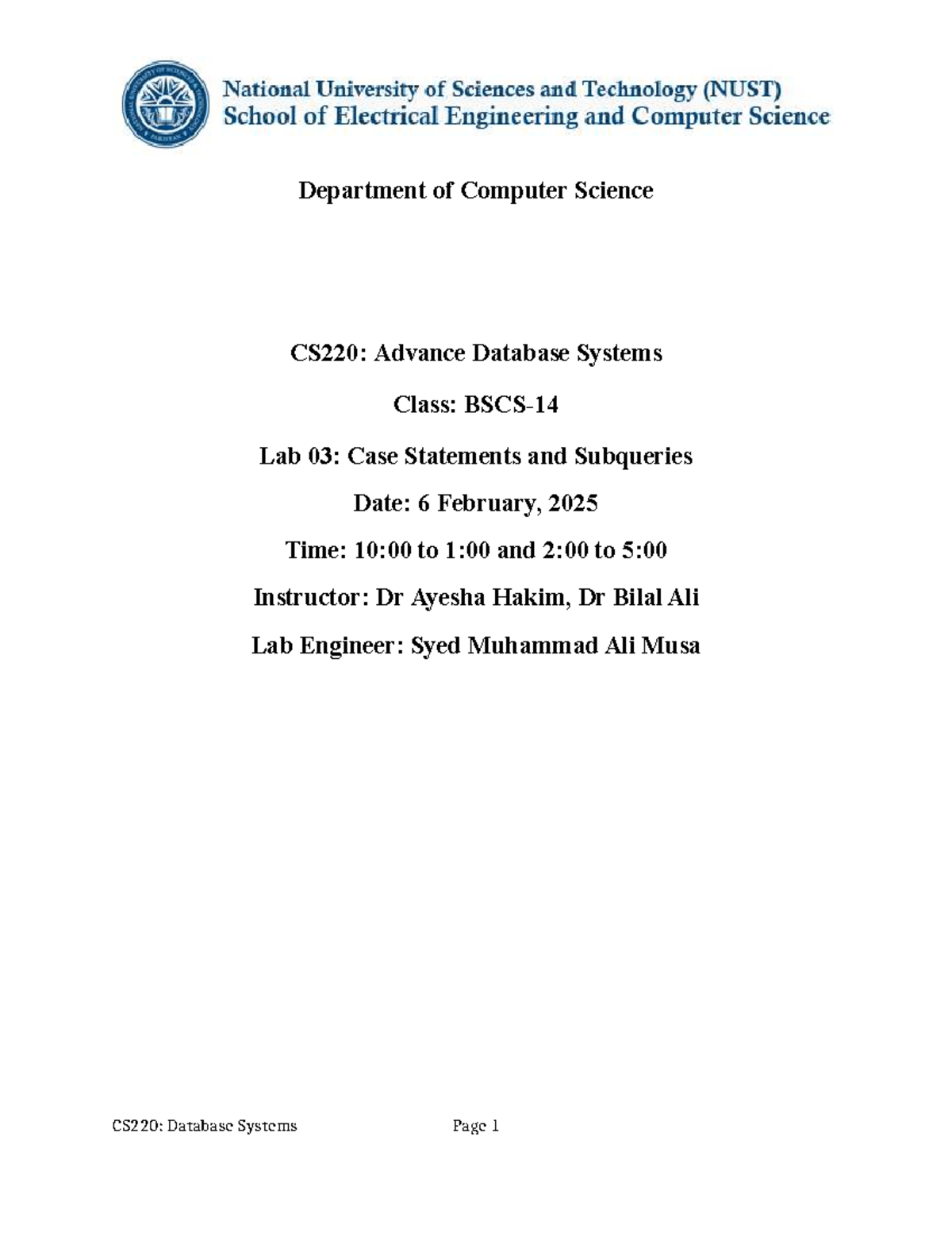 CS220: Lab 03 - Case Statements & Subqueries in SQL - Studocu