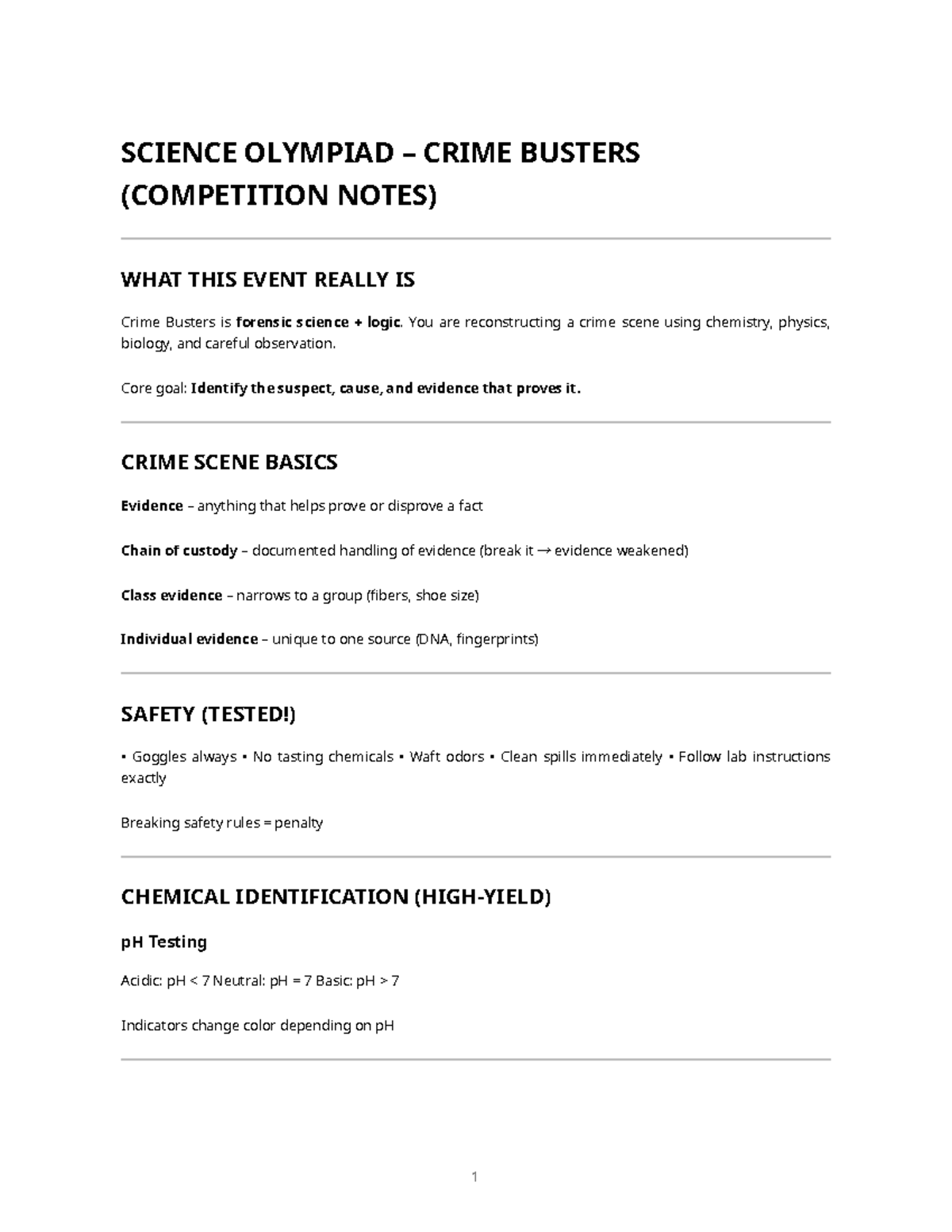 SCI OLY 2023: Crime Busters Competition Notes & Strategies - Studocu