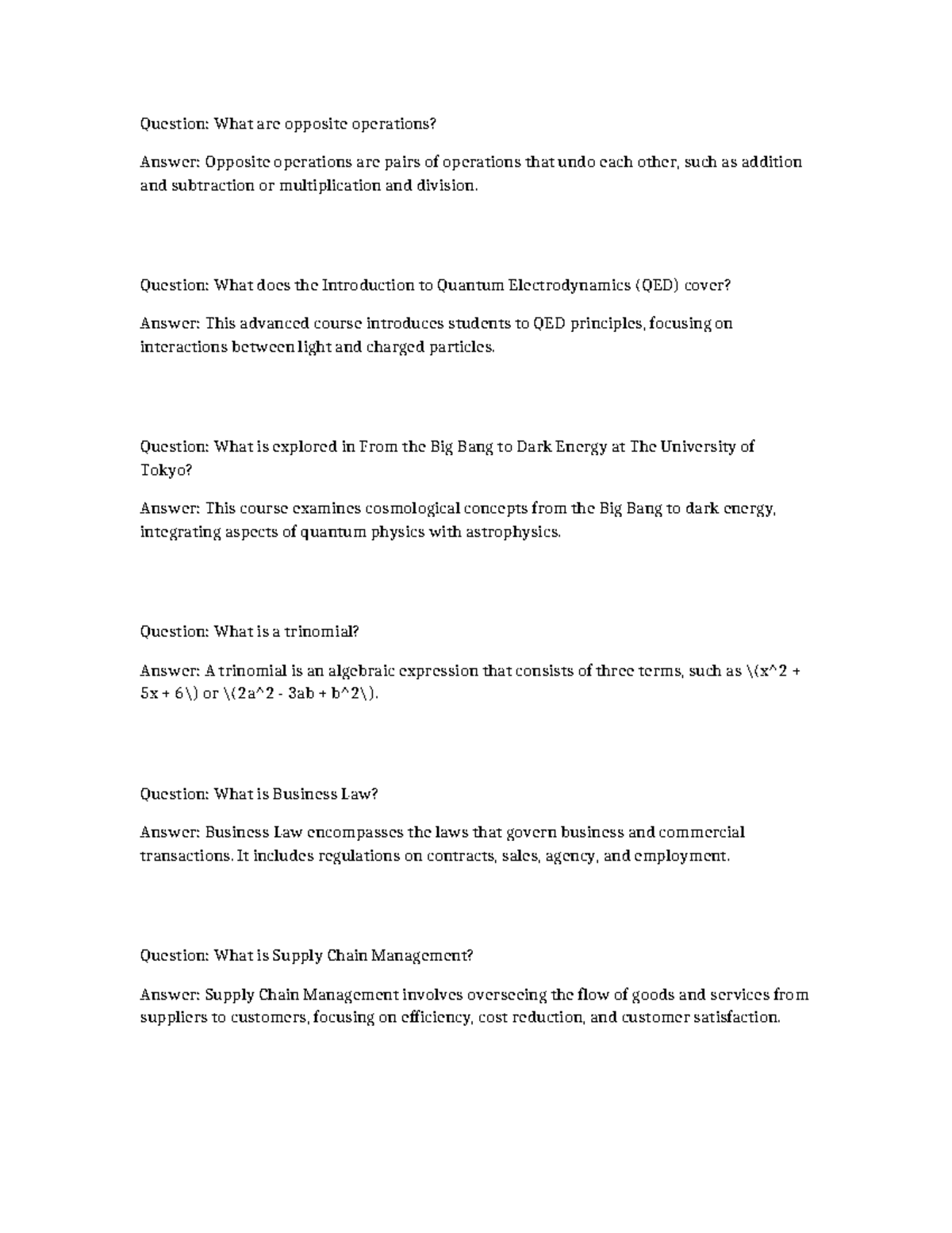 Understanding Opposite Operations and Key Concepts in QED, Cosmology ...