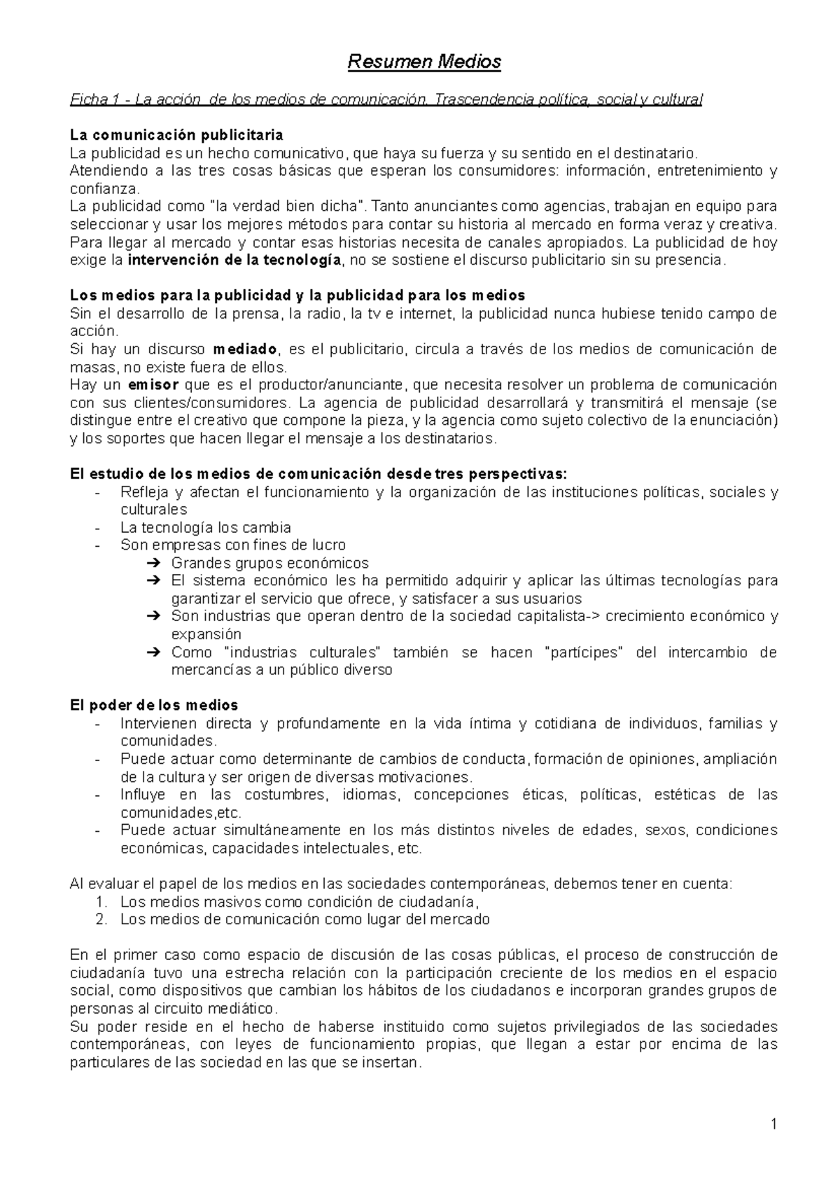 Resumen Medios 1er Parcial: La Influencia de la Publicidad en la ...