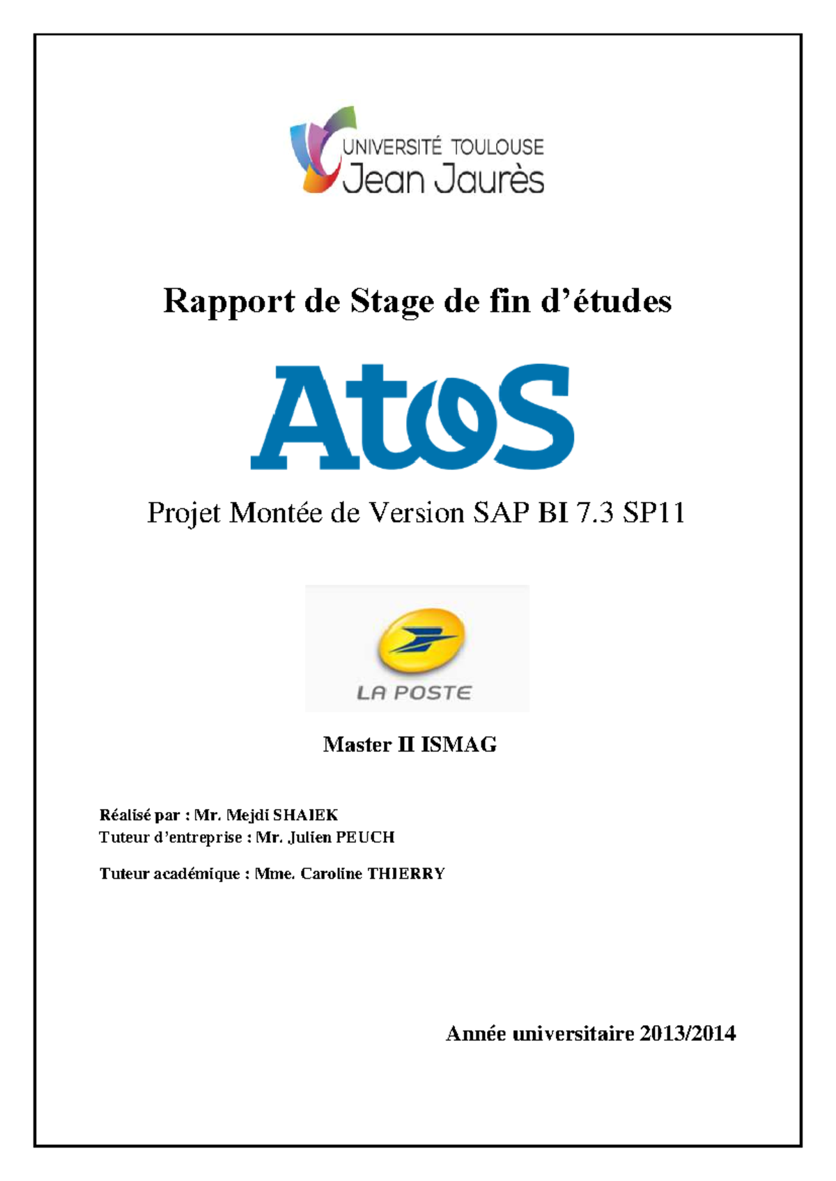 Rapport de Stage Master II ISMAG : Montée de Version SAP BW 7.3 SP11 ...