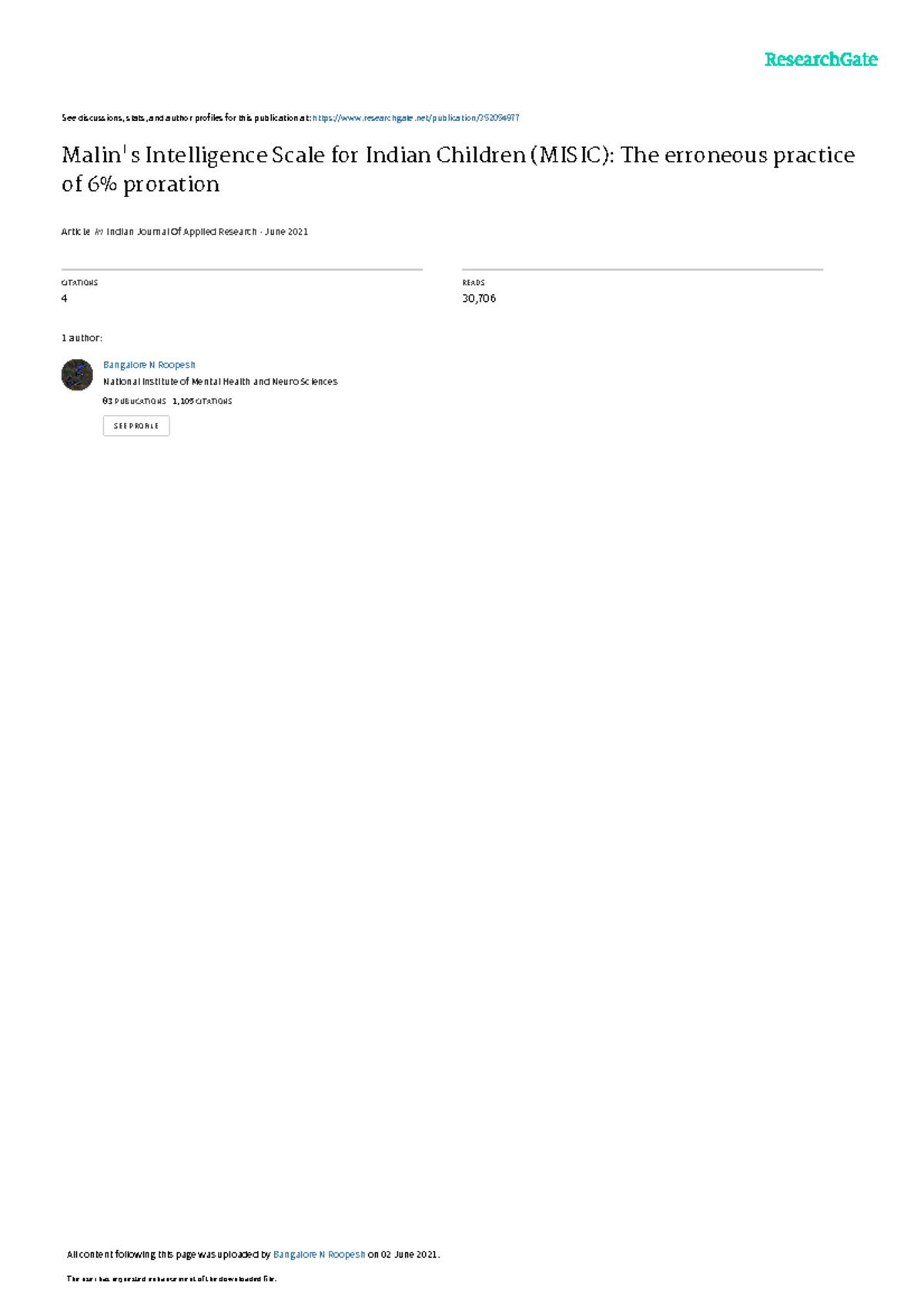 Malin's Intelligence Scale for Indian Children (MISIC): Critique of 6% ...