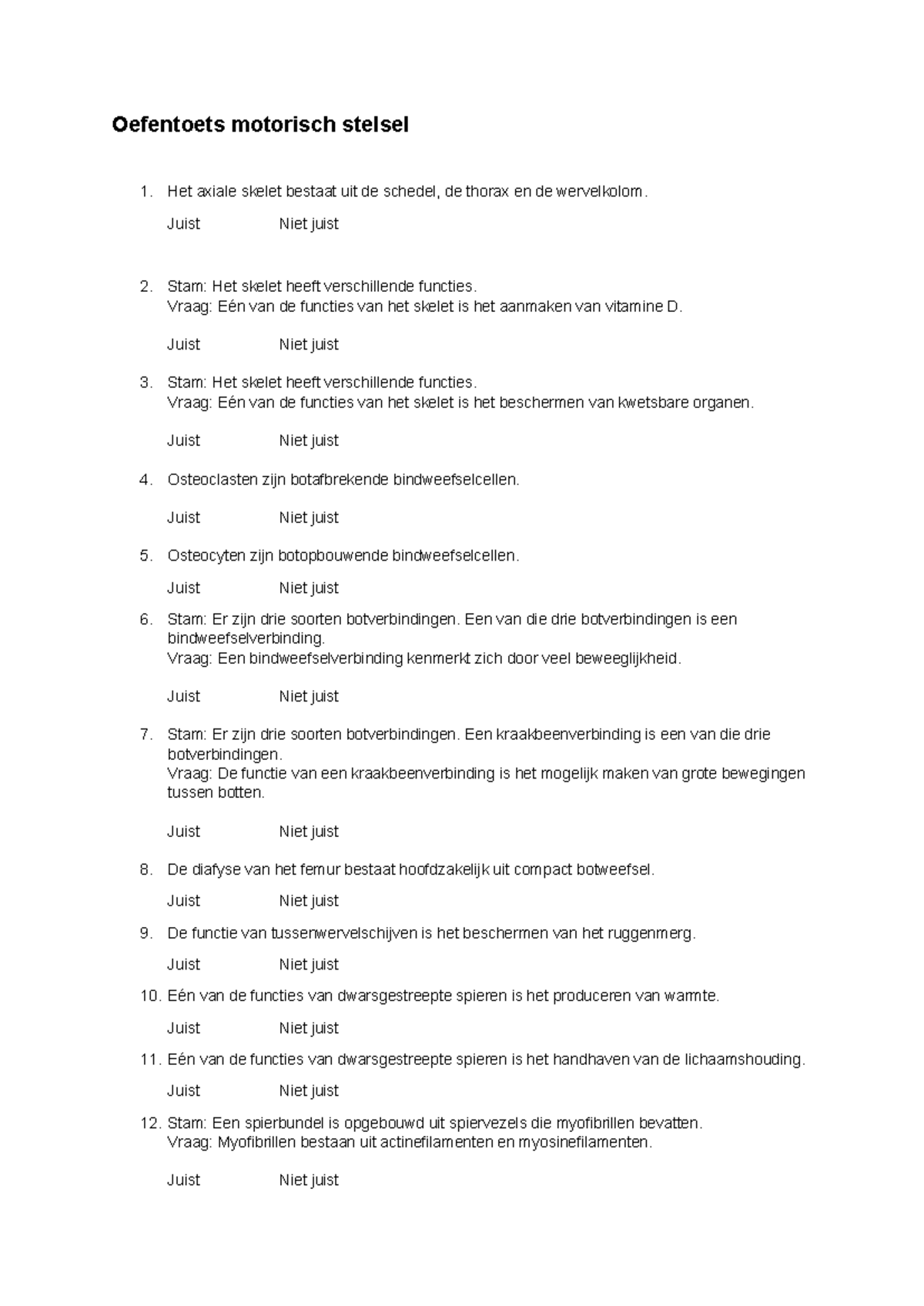 Oefentoets Motorisch Stelsel OWE8: Functies en Aandoeningen - Studeersnel