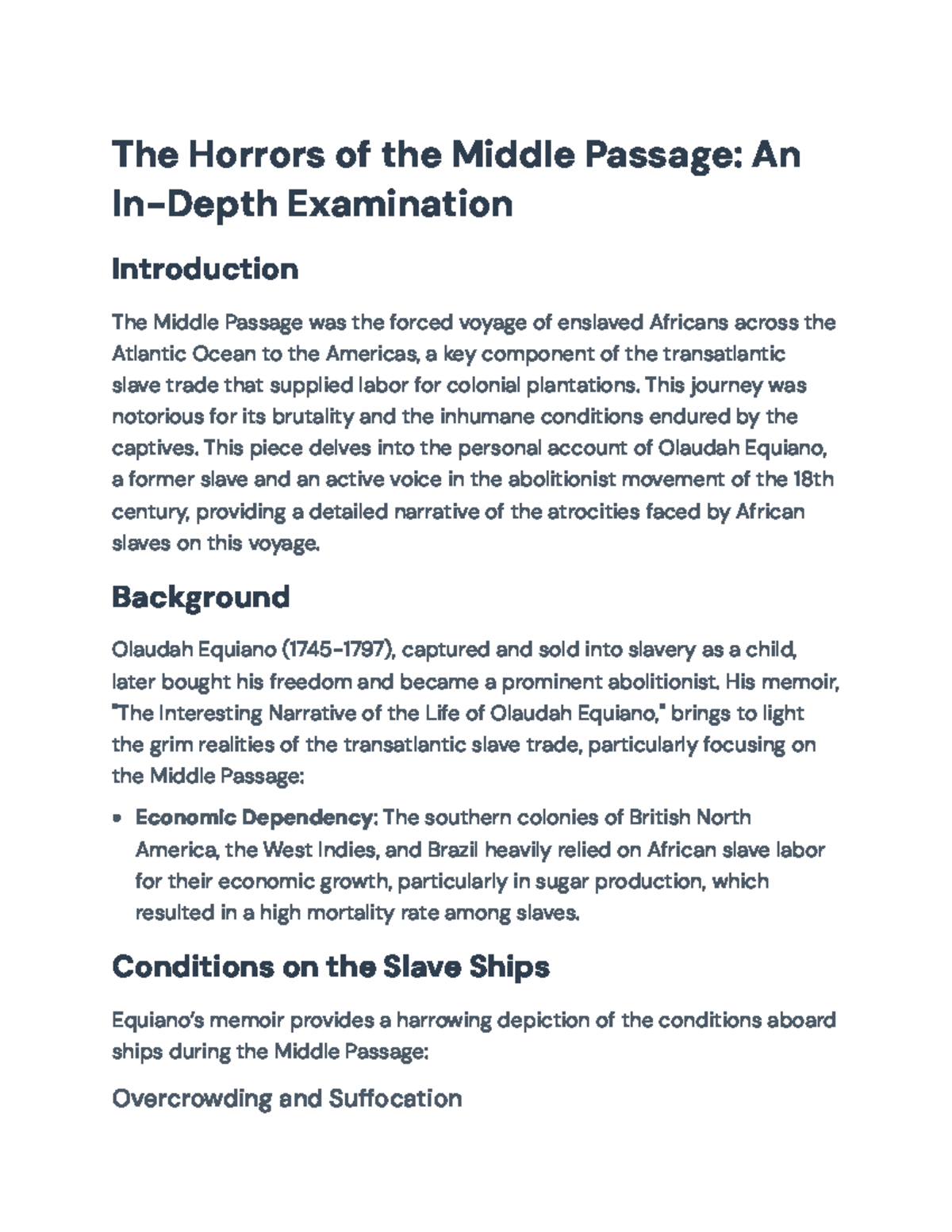 The Horrors of the Middle Passage: Analysis of Olaudah Equiano's ...