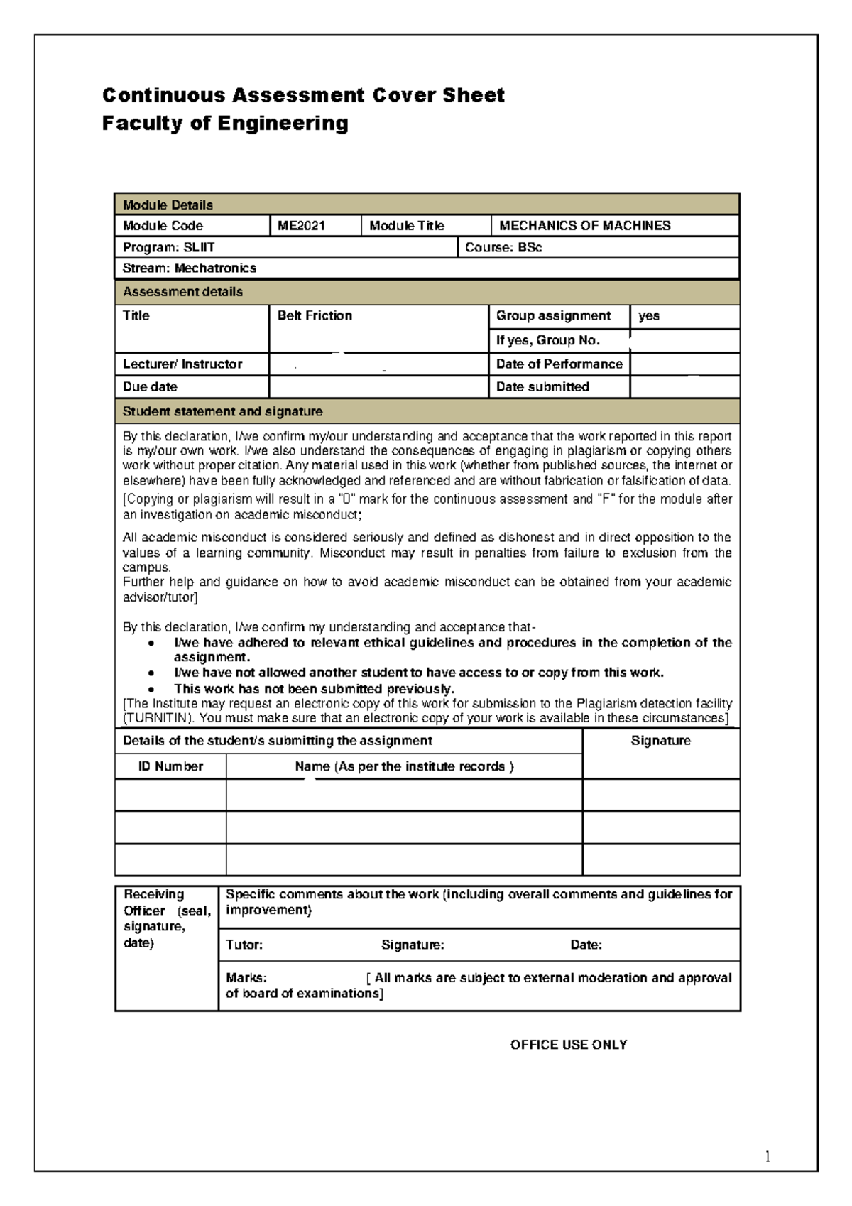 Belt Friction Lab Report (ME202) - Mechanics of Machines - Studocu