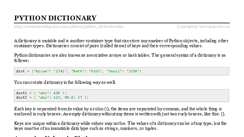 Python Dictionary Overview and Usage - PYTHON 101 - Studocu