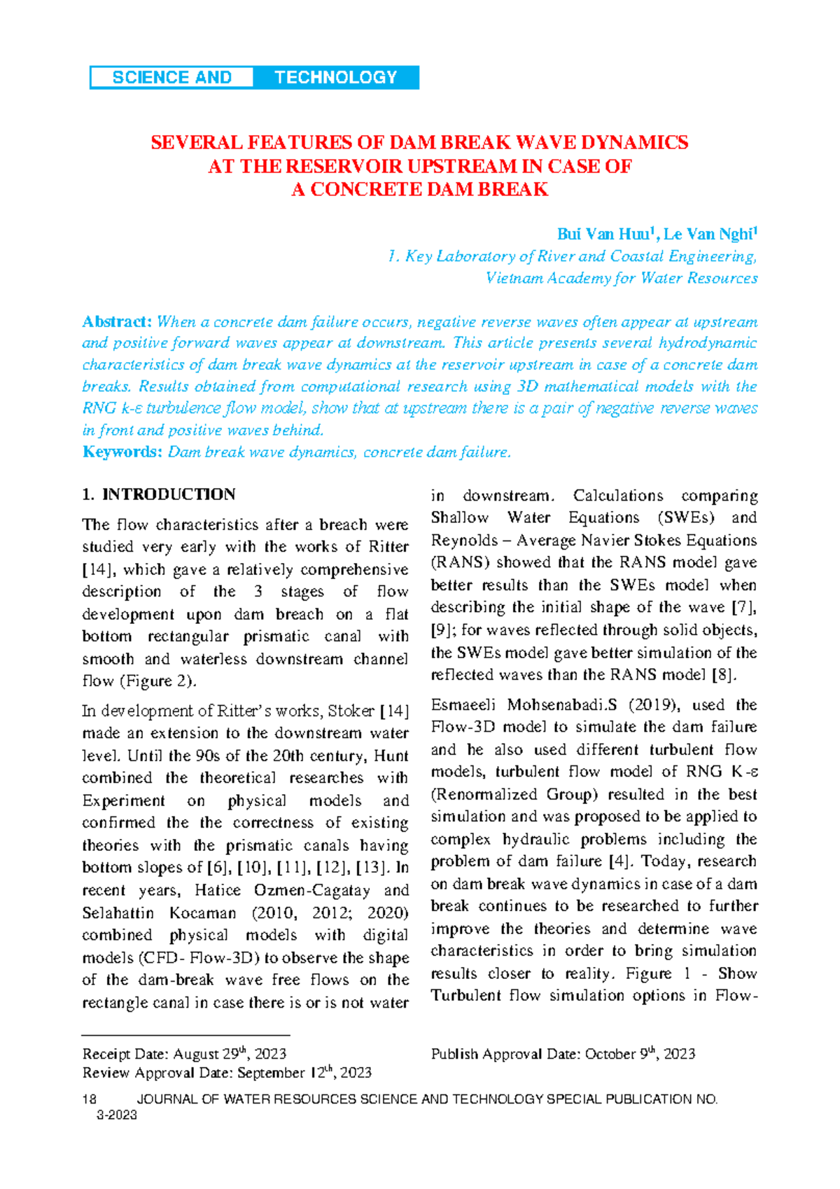 SCIENCE AND TECHNOLOGY 105000: Dynamics of Dam Break Waves at Reservoir ...