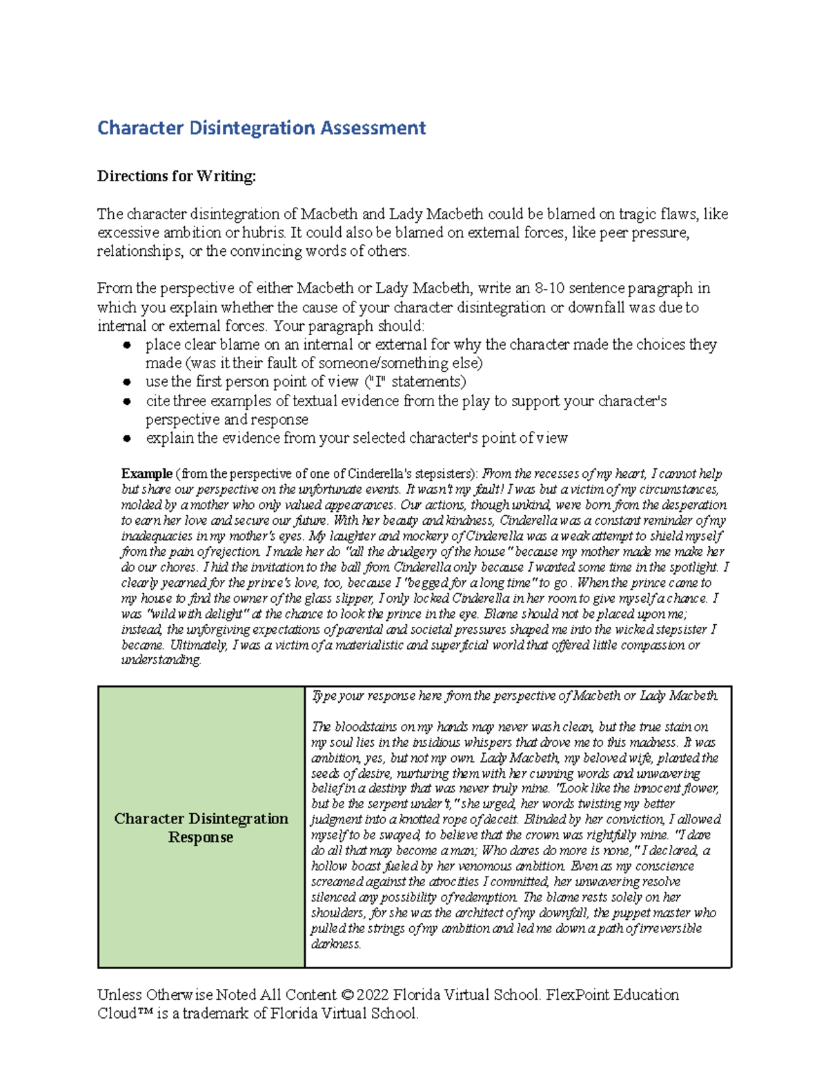 Character disintegration rubric - Character Disintegration Assessment ...