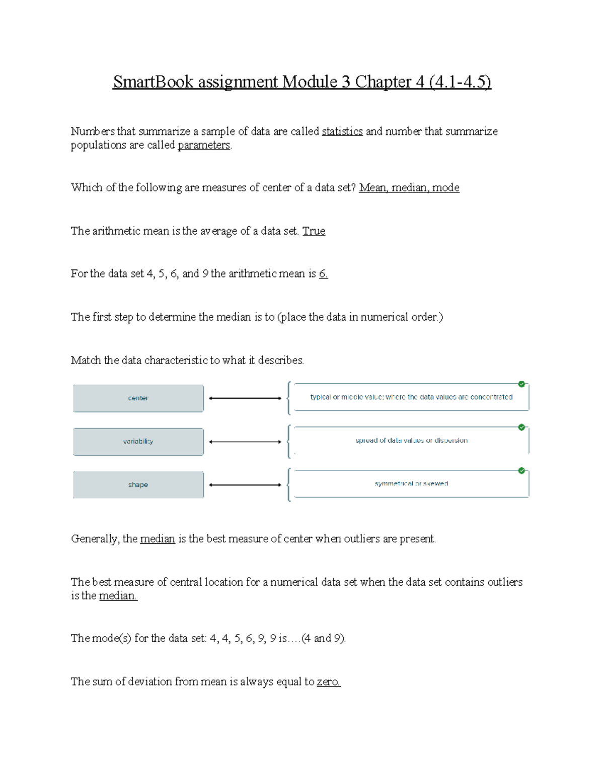 Math133 SmartBook Chapter 4: Measures of Center and Data Analysis - Studocu