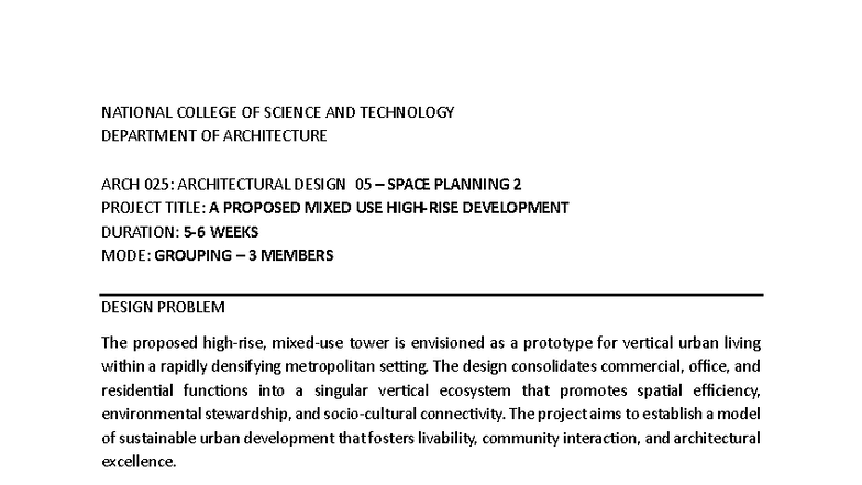 ARCH 025: Architectural Design 05 - Mixed Use Development Project - Studocu