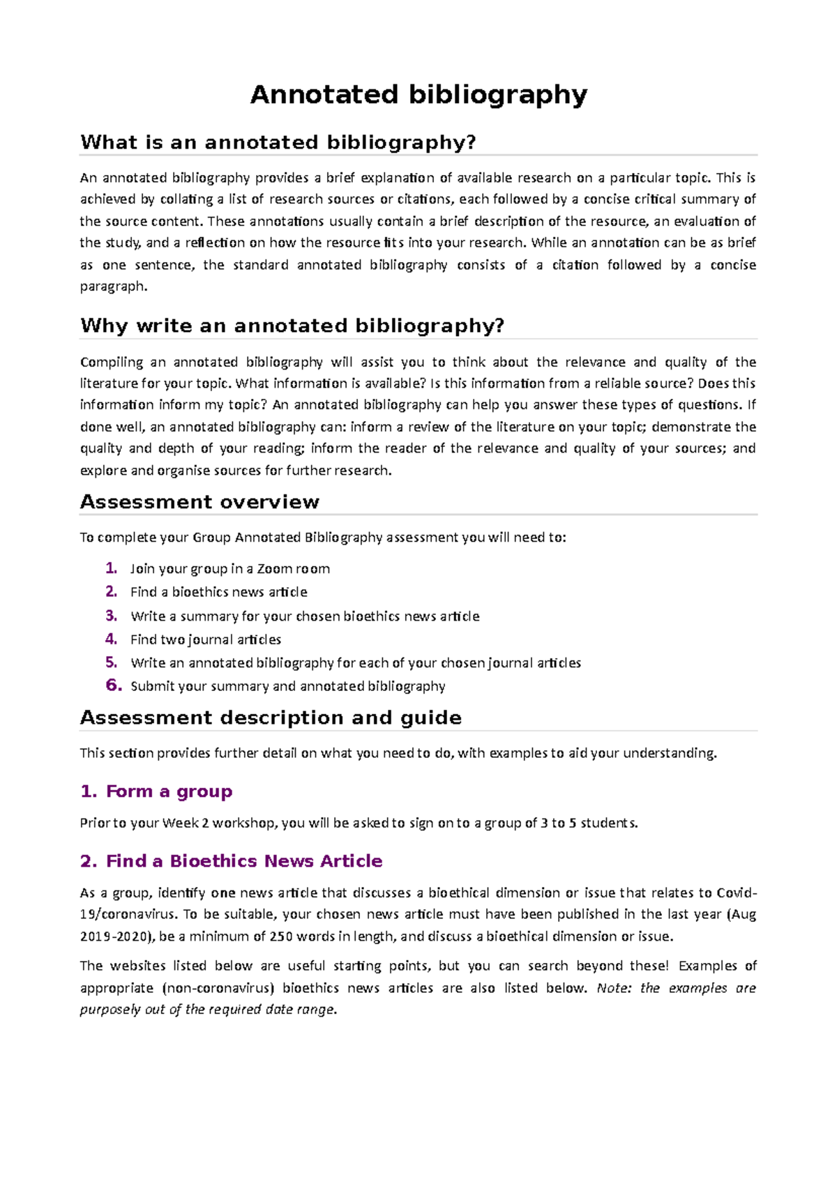BIOM3200 Group Annotated Bibliography: Task Guide and Assessment Rubric ...