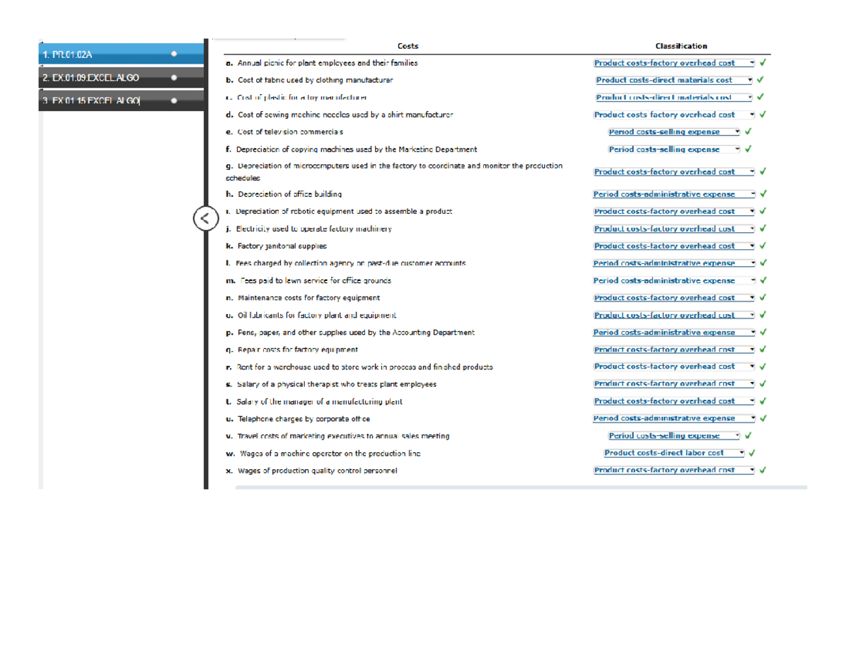 ACC202 1-2 Problem Set - Costs Classification 1. PR.01 a. Annual picnic ...