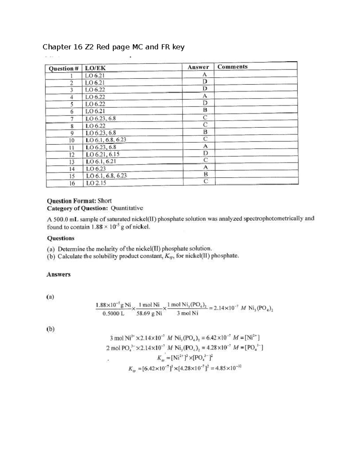 Chapter 16 Z2 Red Page MC & FR Key Questions and Answers - Studocu