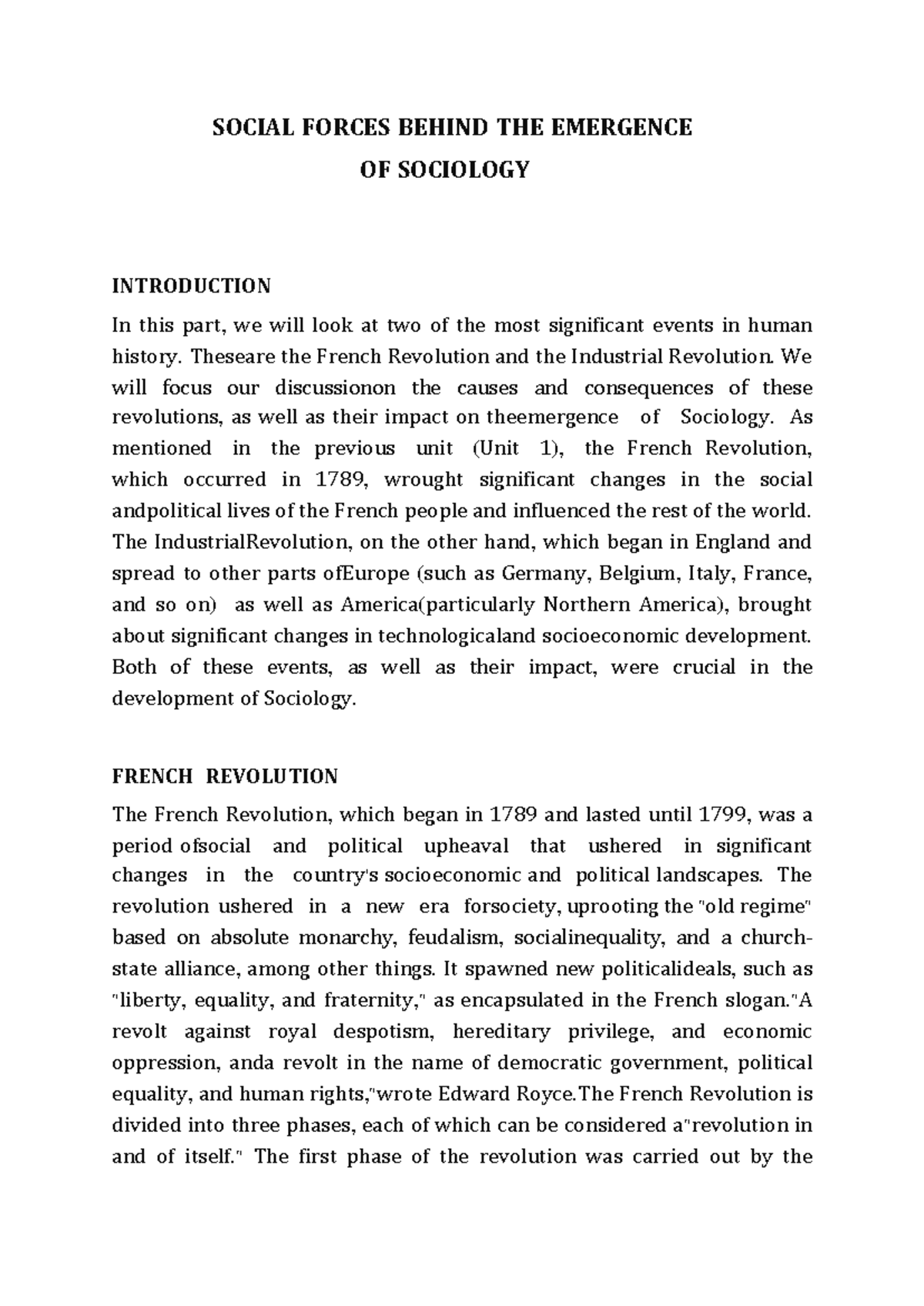 SOC 101: Social Forces in the Emergence of Sociology Explained - Studocu