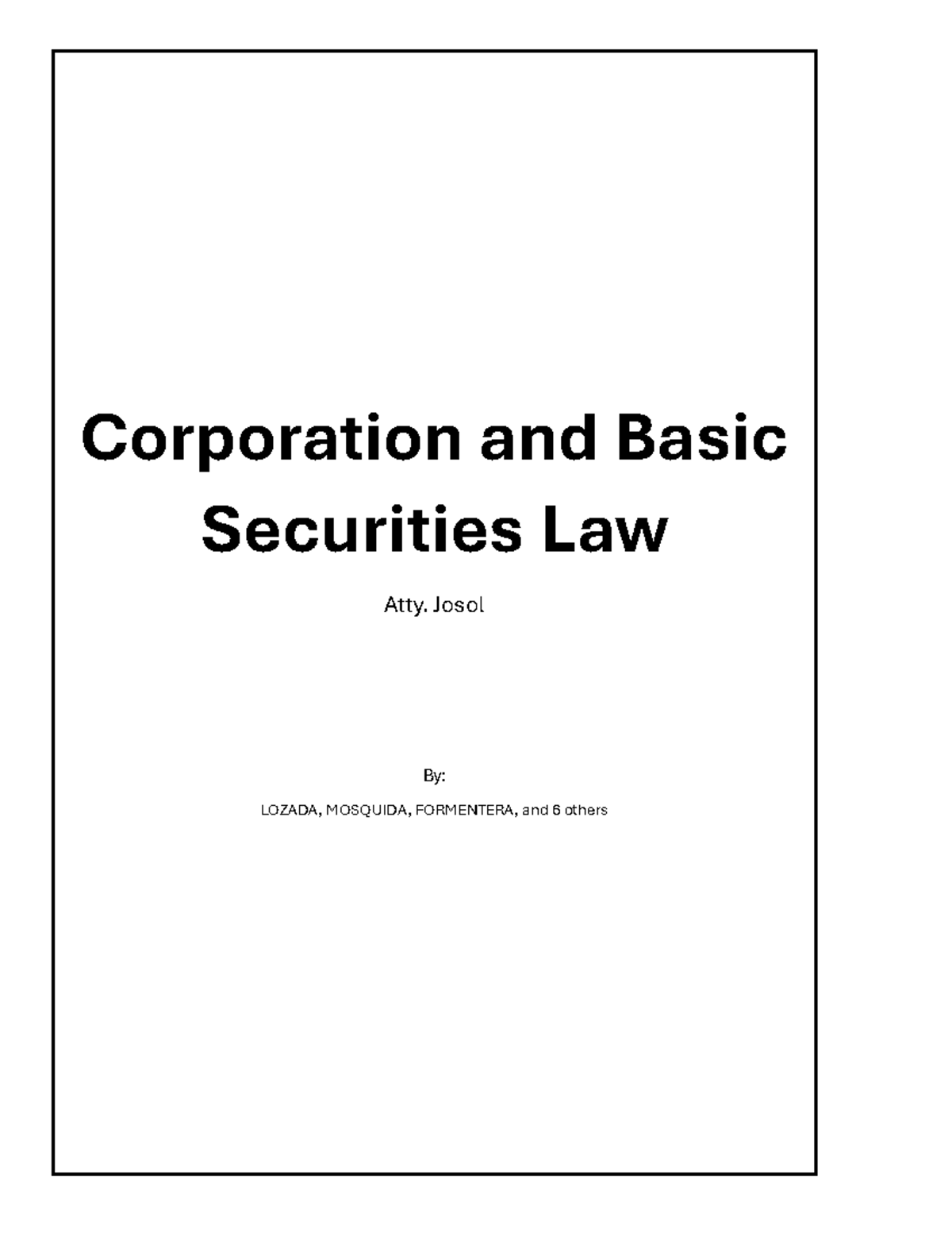 Midterm Reviewer: Corporation and Basic Securities Law (LOZADA ...