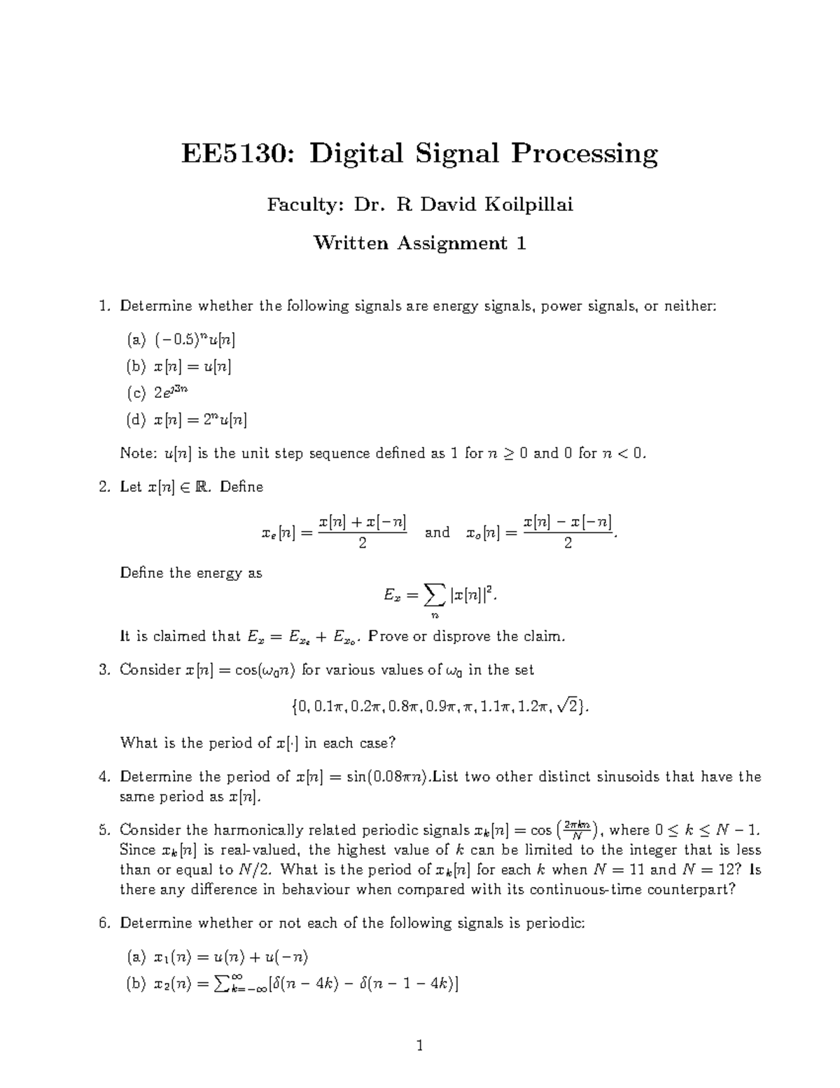 EE5130: Digital Signal Processing - Tutorial Assignment 1-2 - Studocu
