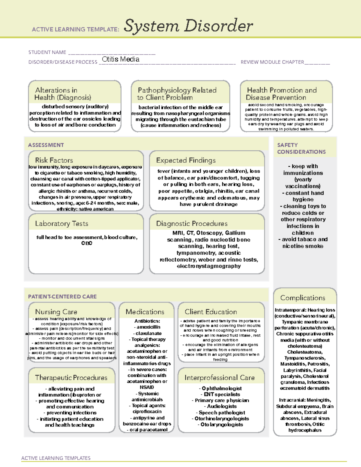 ATI Template Otitis Media - ACTIVE LEARNING TEMPLATES System Disorder ...