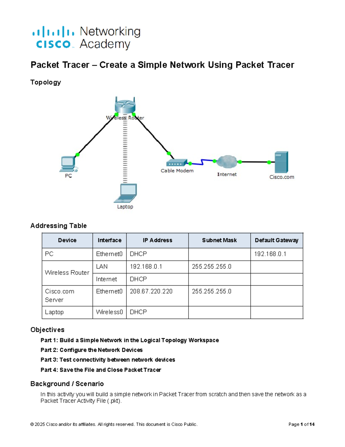 Lab 1a(1) - Building a Simple Network in Packet Tracer - Studocu