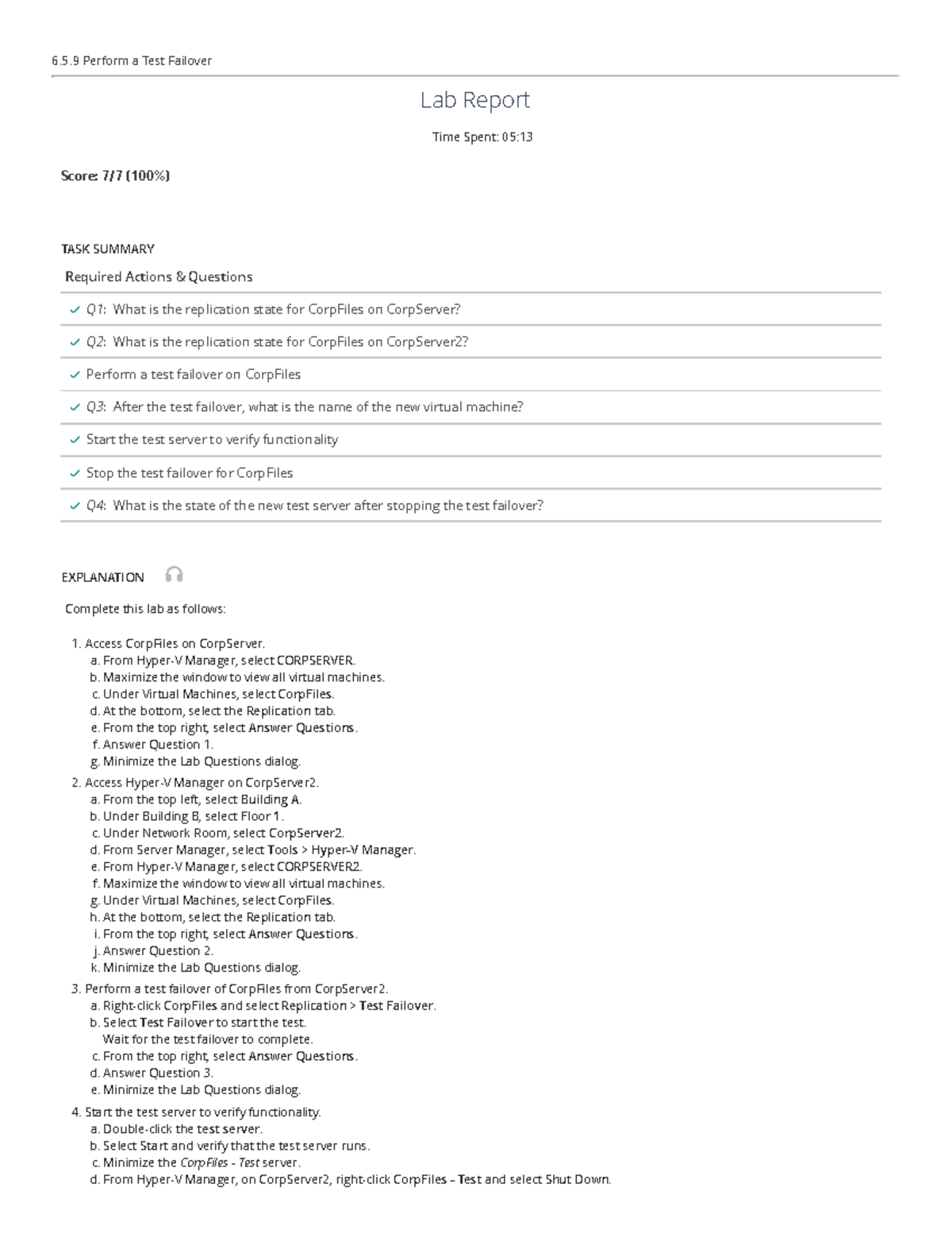 6.5.9 Lab Assignment: Test Failover Procedure for CorpFiles - Studocu