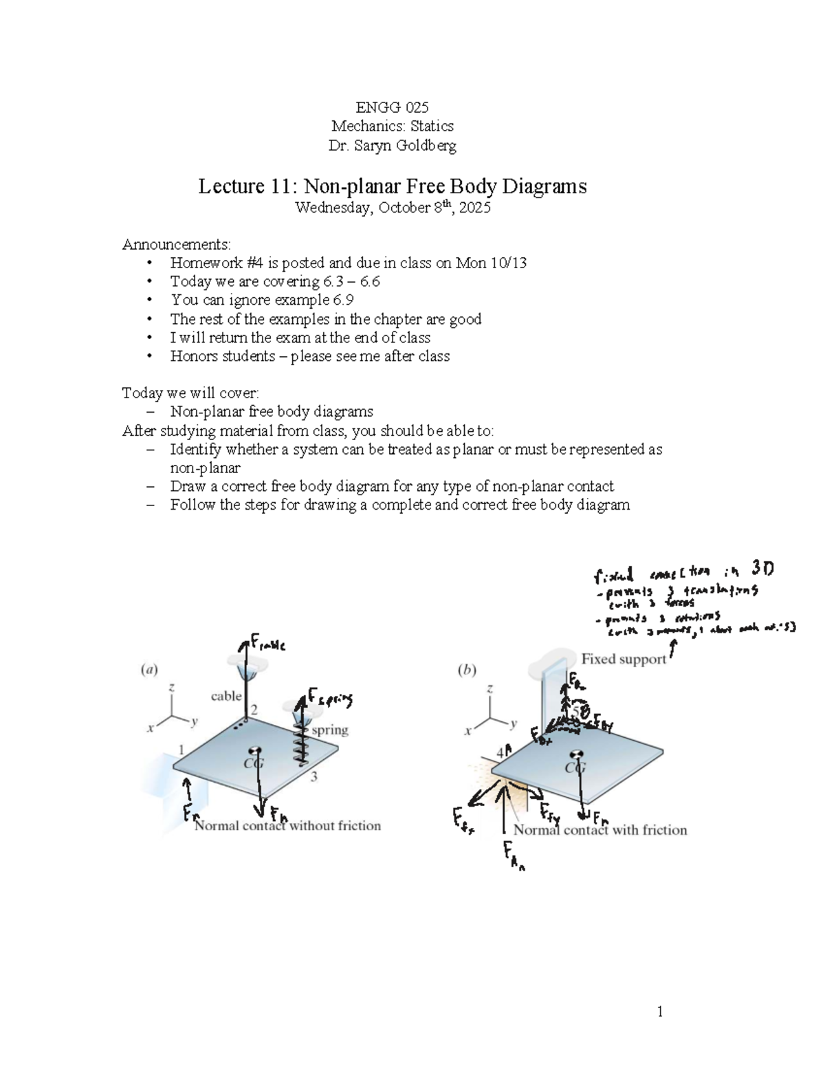 ENGG 025: Mechanics Statics Lecture 11 - Free Body Diagrams Overview ...