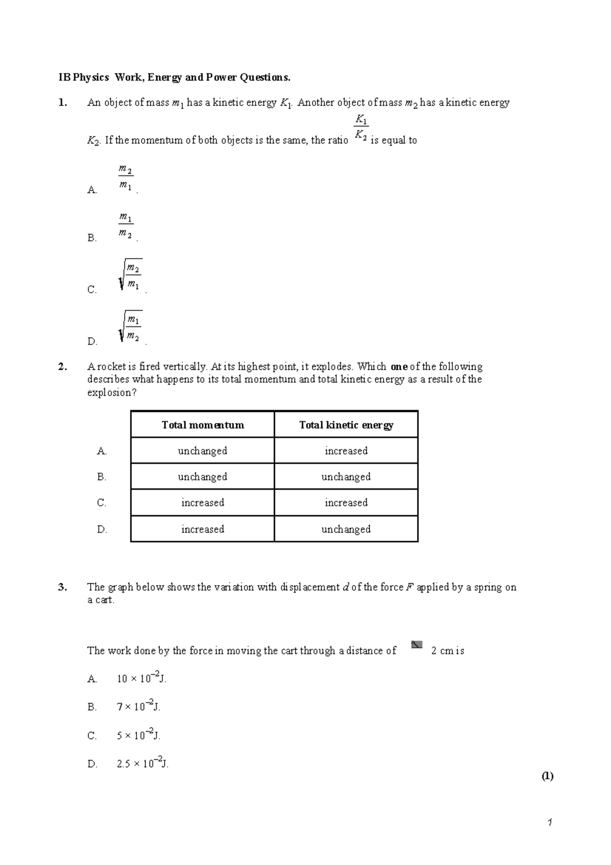 IB Physics Work, Energy, and Power Questions Worksheet - Studocu