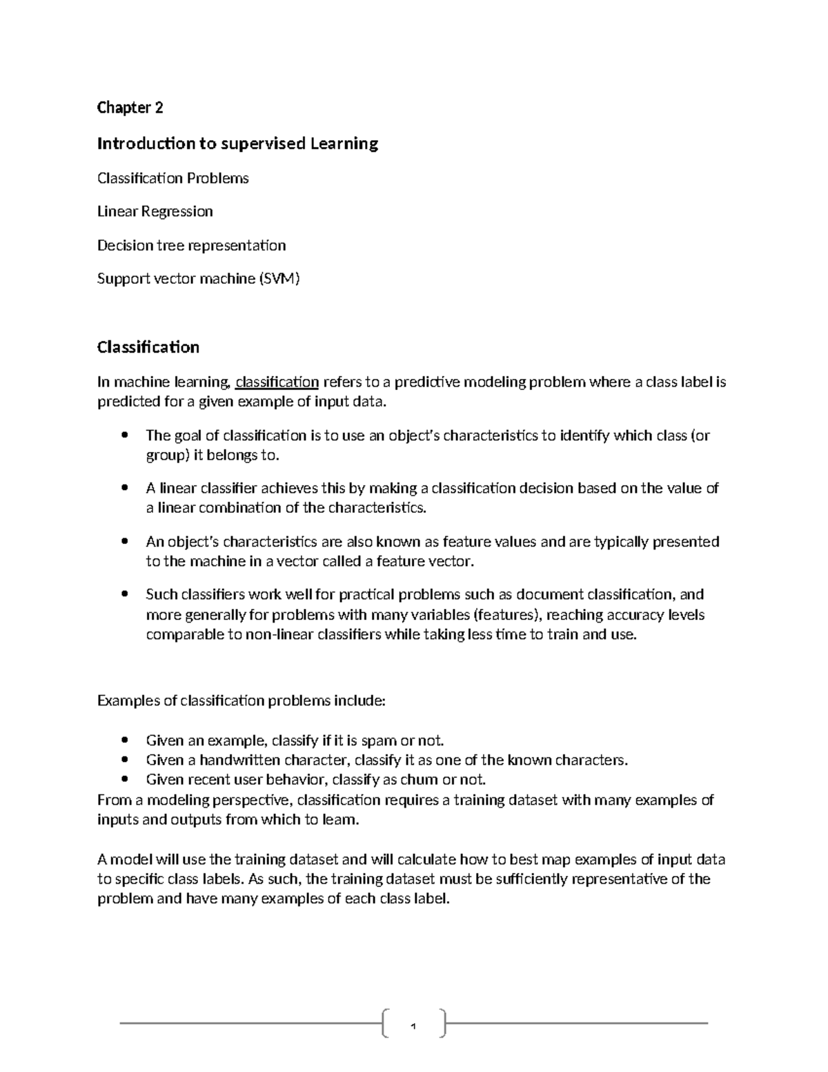 Chapter 2 - Supervised Learning: Classification & Regression Techniques - Studocu