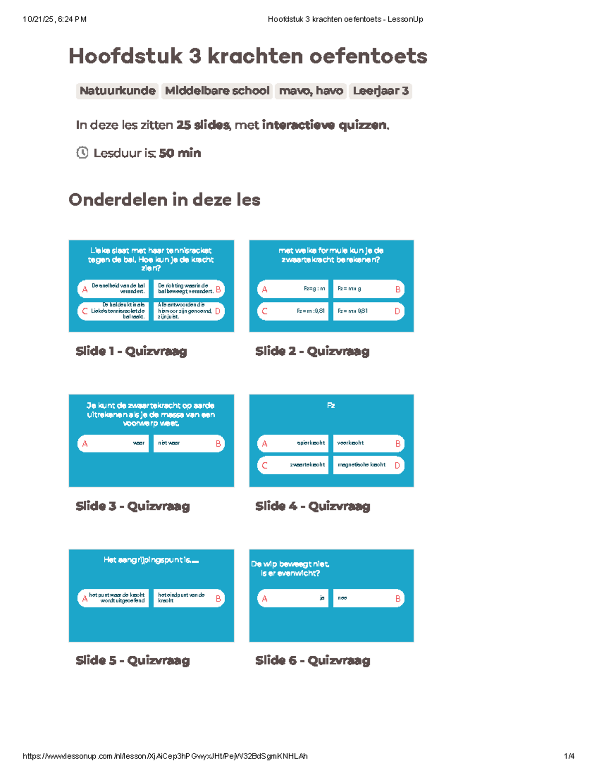 Hoofdstuk 3 Krachten Oefentoets - Natuurkunde Mavo/Havo Leerjaar 3 ...