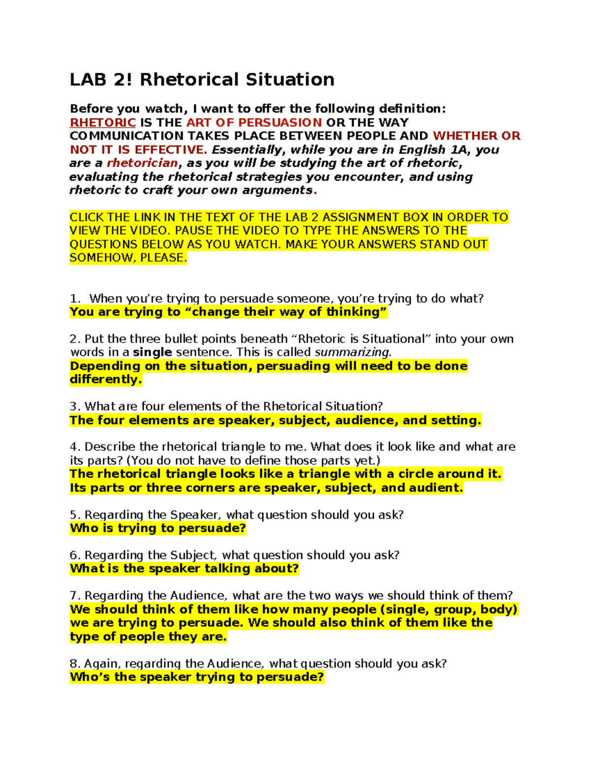 LAB2 Rhetorical Situation: Key Concepts for Effective Persuasion - Studocu