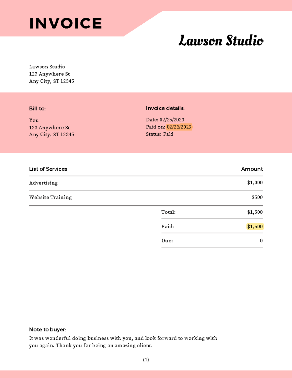 Bus115 document receiptsinvoices - List of Services INVOICE Lawson Studio 123 Anywhere St Any ...