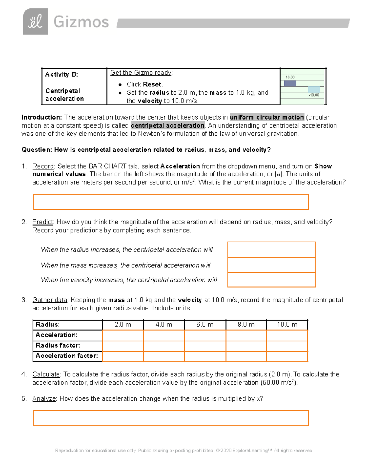 B Uniform Circular Motion SE - Activity B: Centripetal acceleration Get ...